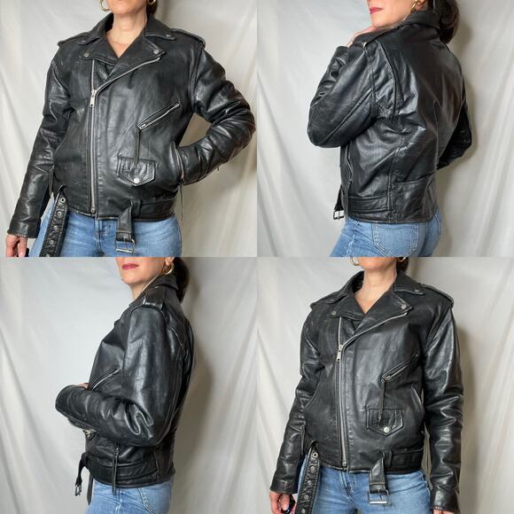 Vintage | Jackets & Coats | Vintage 8s 90s Wornin Motorcycle Leather Jacket Moto Biker Black ...